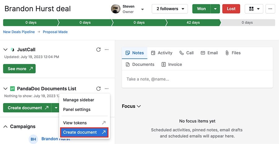 App panels - Knowledge Base | Pipedrive